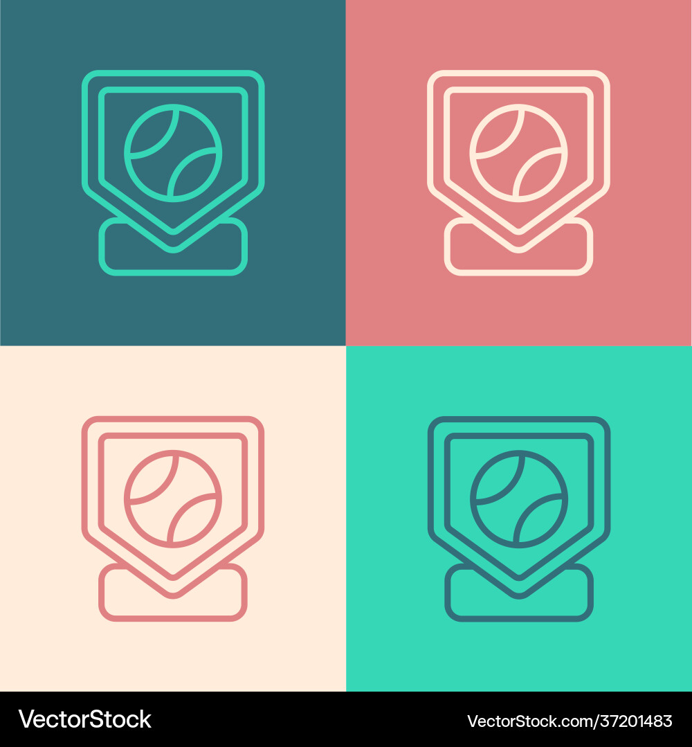 Pop art line baseball base icon isolated on color Vector Image