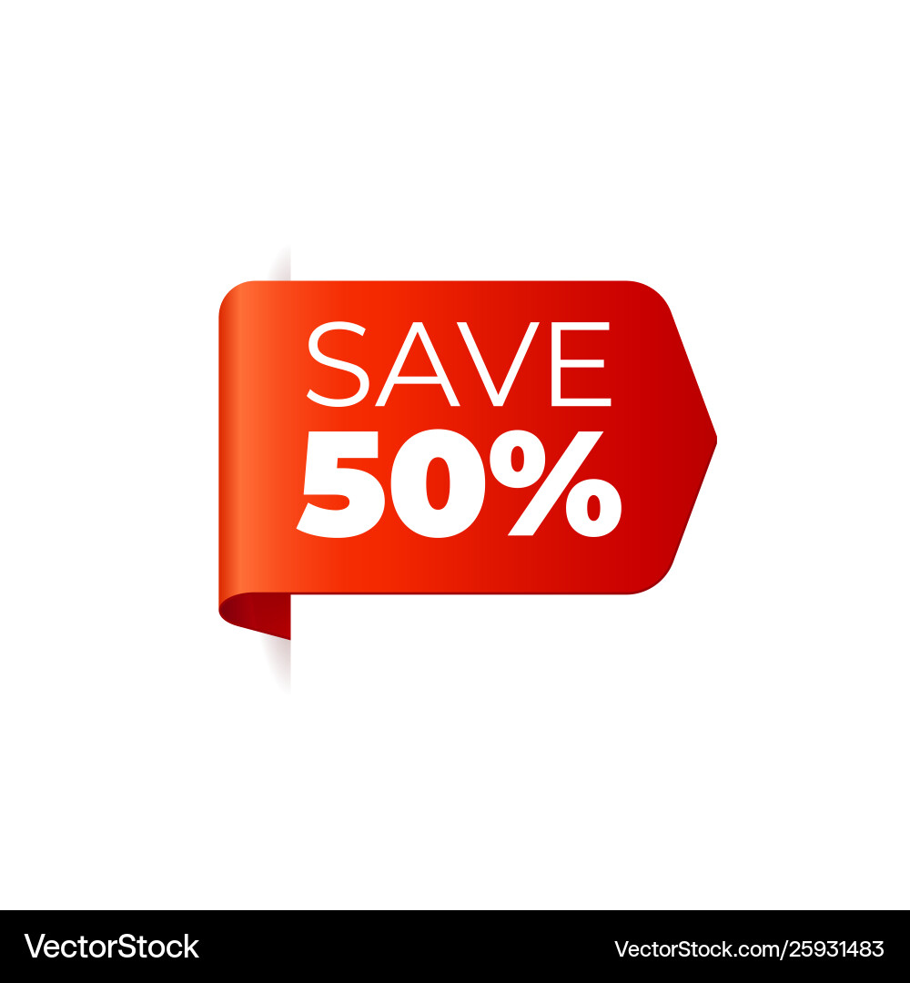 Red banner left bookmark save 50 percent Vector Image