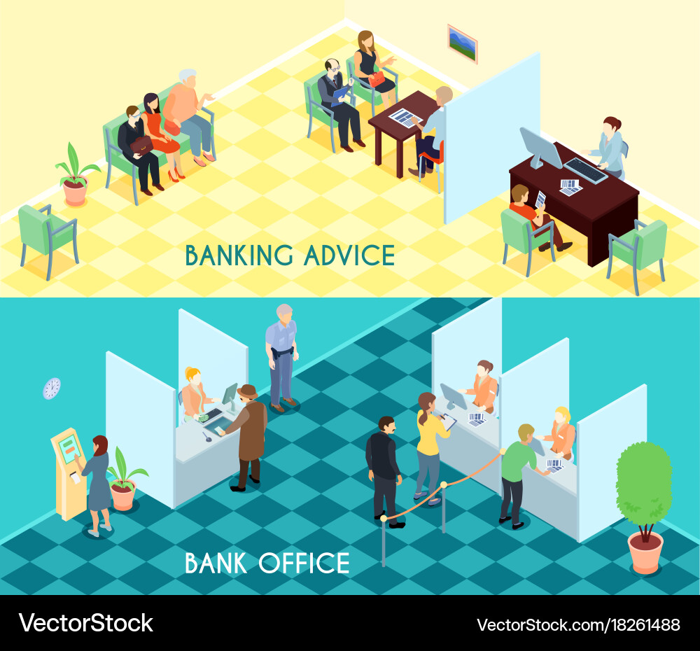 Bank service isometric banners Royalty Free Vector Image