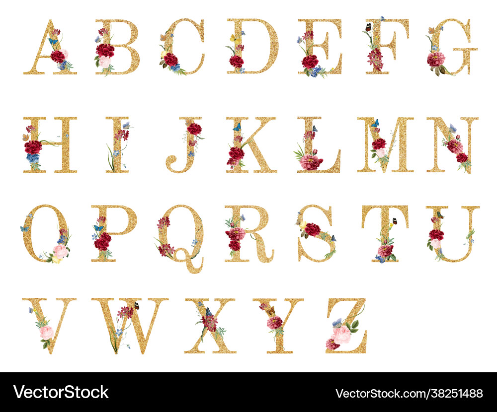 Botanical alphabet with tropical flowers Vector Image
