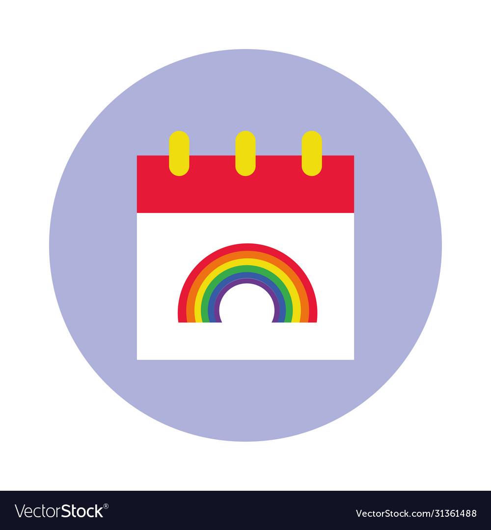 Calendar with rainbow icon block style Royalty Free Vector