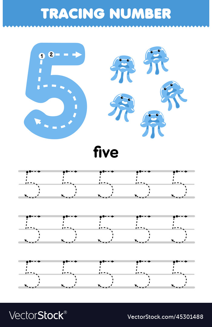 Education game for children tracing number five Vector Image