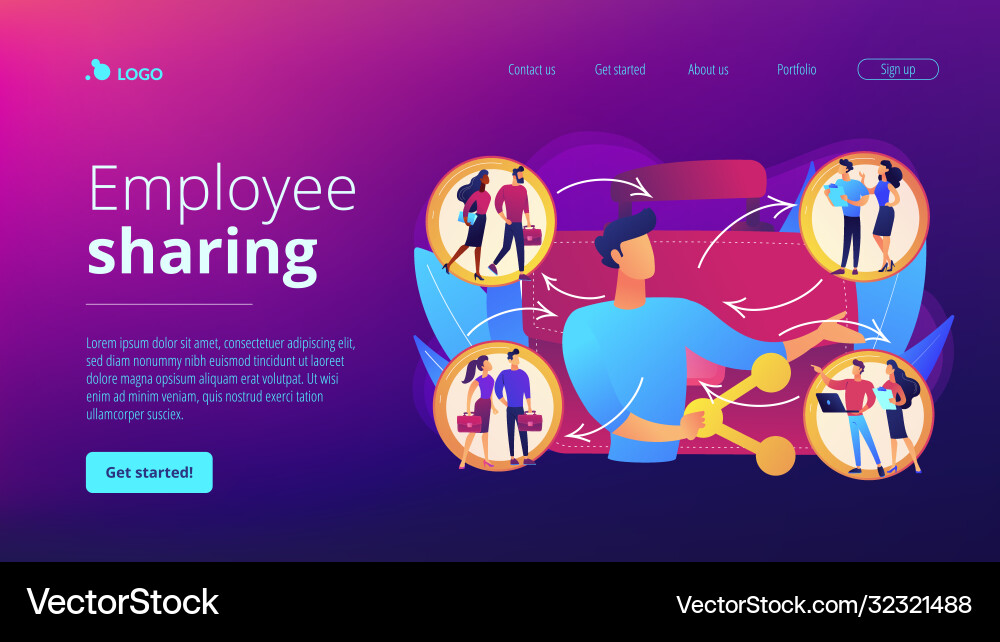 Employee sharing concept landing page Royalty Free Vector