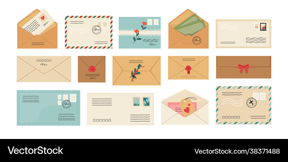 Letters cartoon envelopes opened and closed mail Vector Image