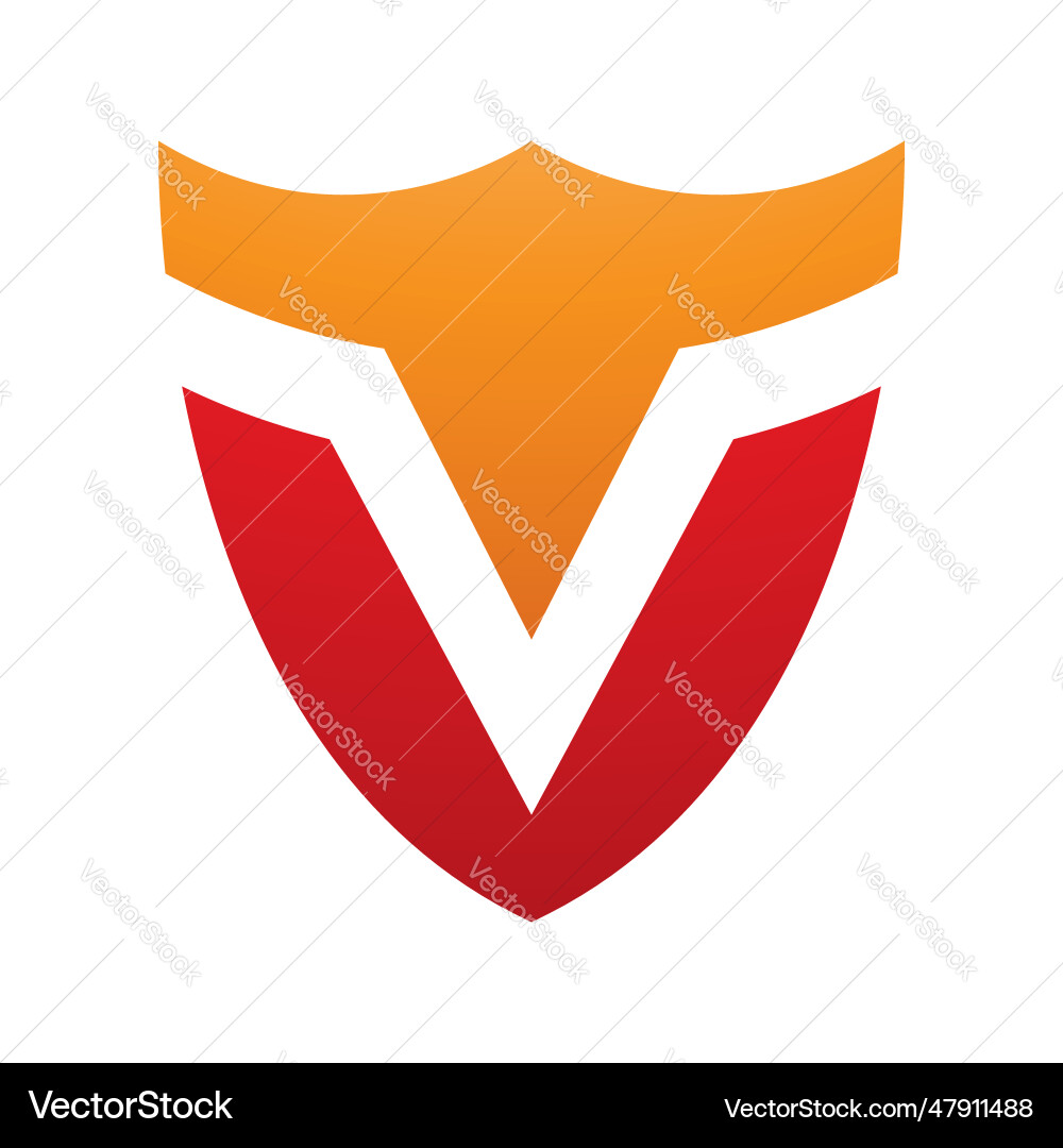 Orange and red shield shaped letter v icon Vector Image