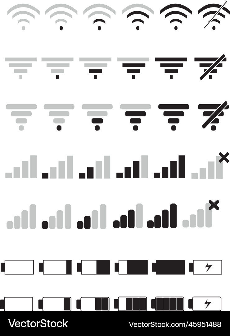 Phone signal and battery icons mobile interface Vector Image