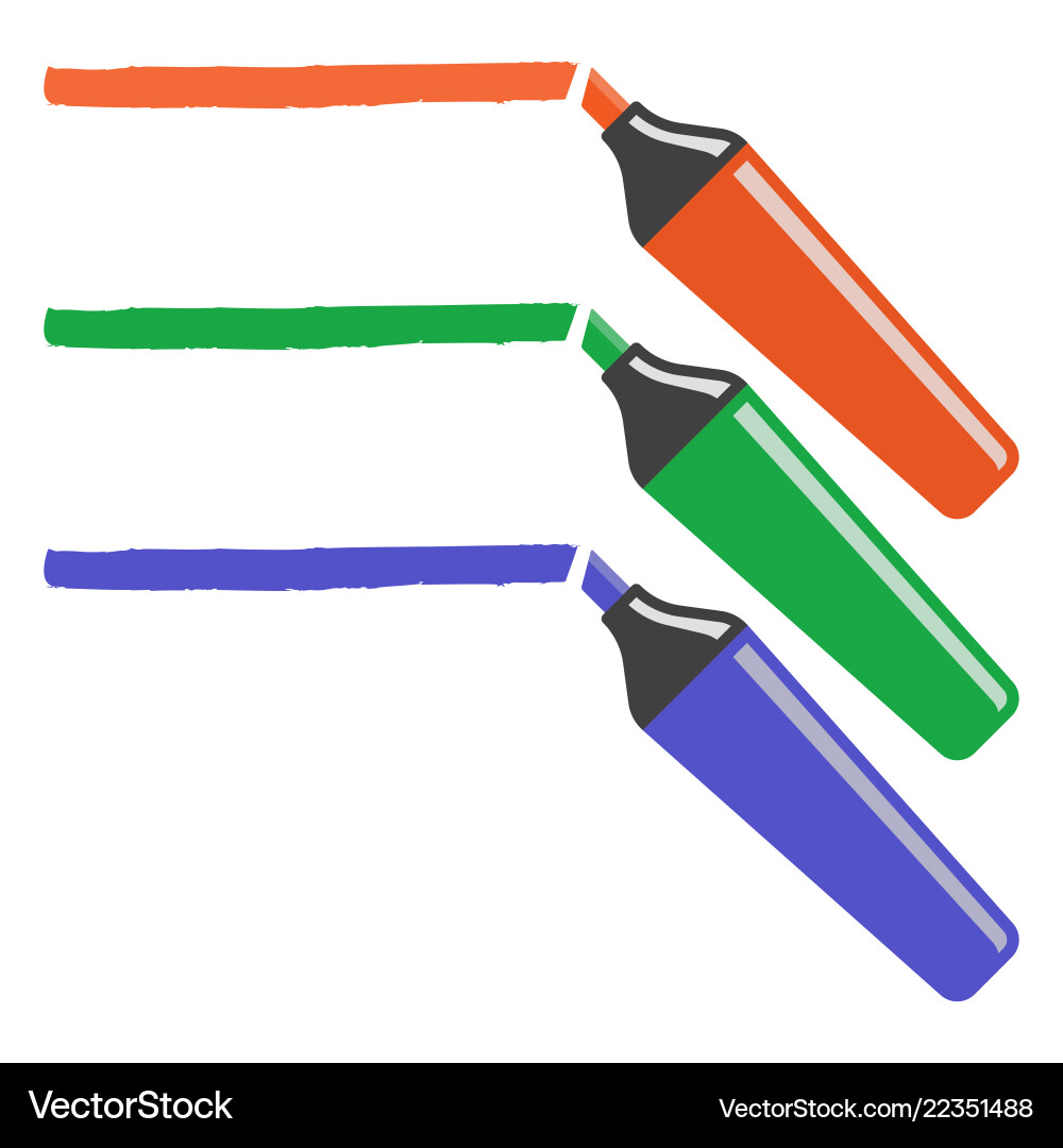 Set of three markers different colors Royalty Free Vector