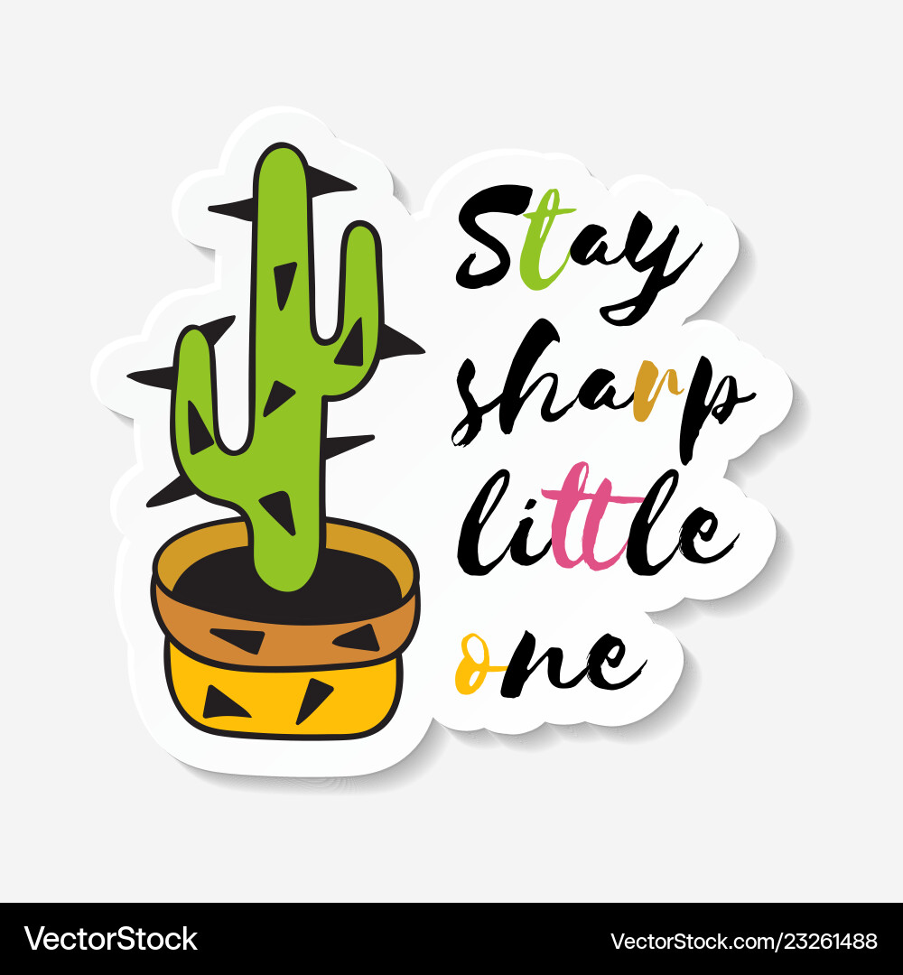 Sticker with colored funny cute cactus Royalty Free Vector
