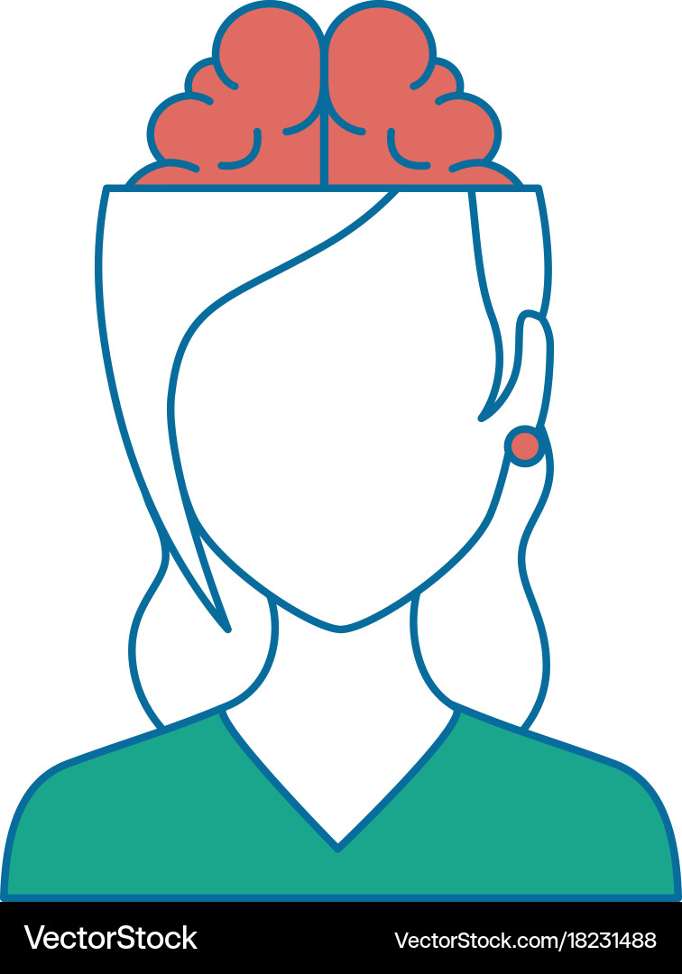 Woman with brain avatar character Royalty Free Vector Image
