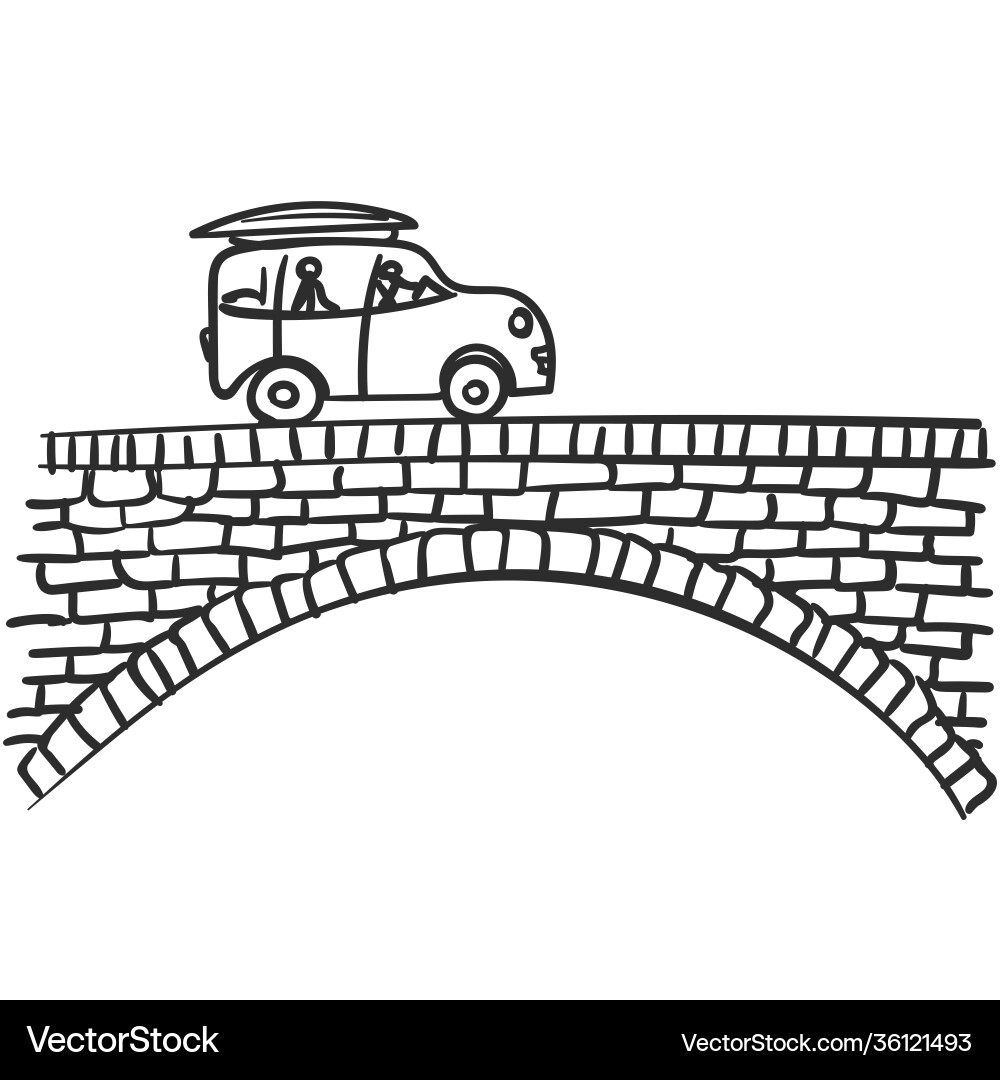 Car on bridge doodle small vehicle with two stick Vector Image