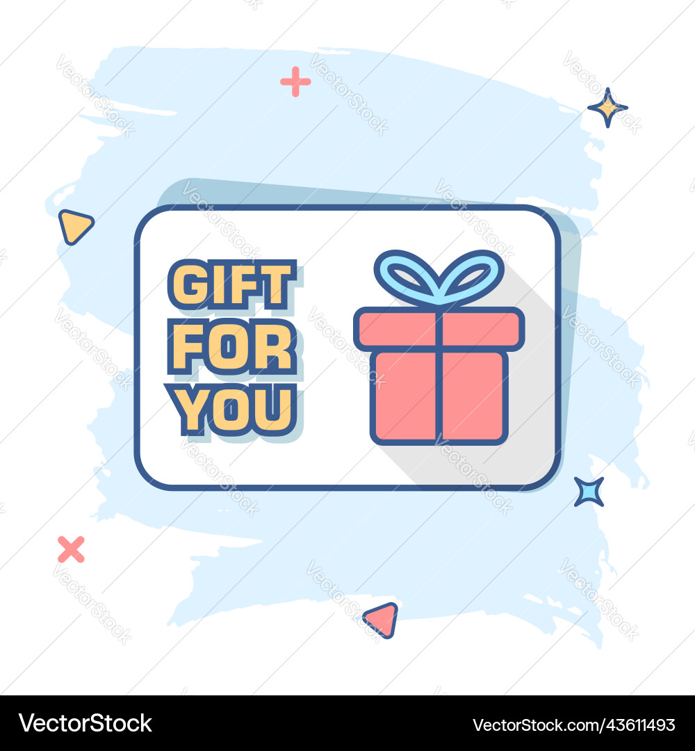 Cartoon colored gift card icon in comic style Vector Image