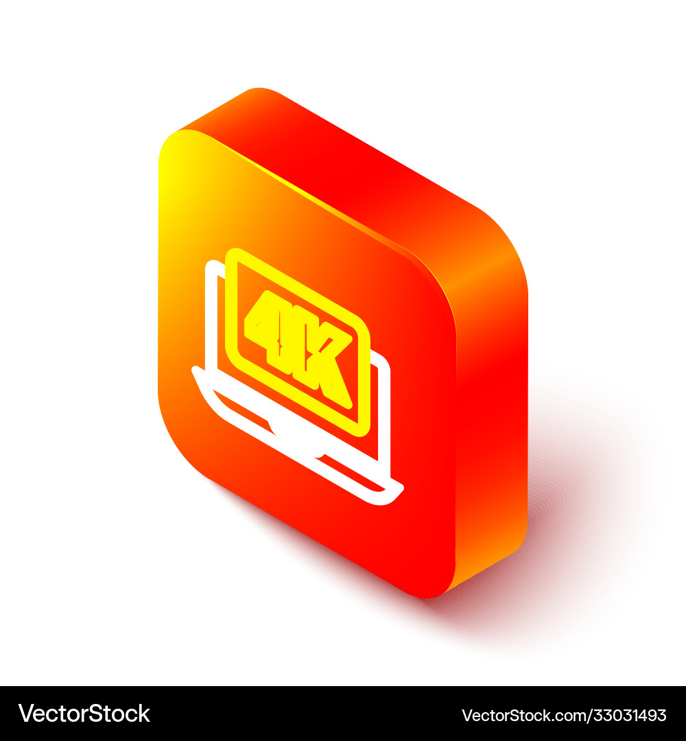 Isometric line laptop screen with 4k video Vector Image