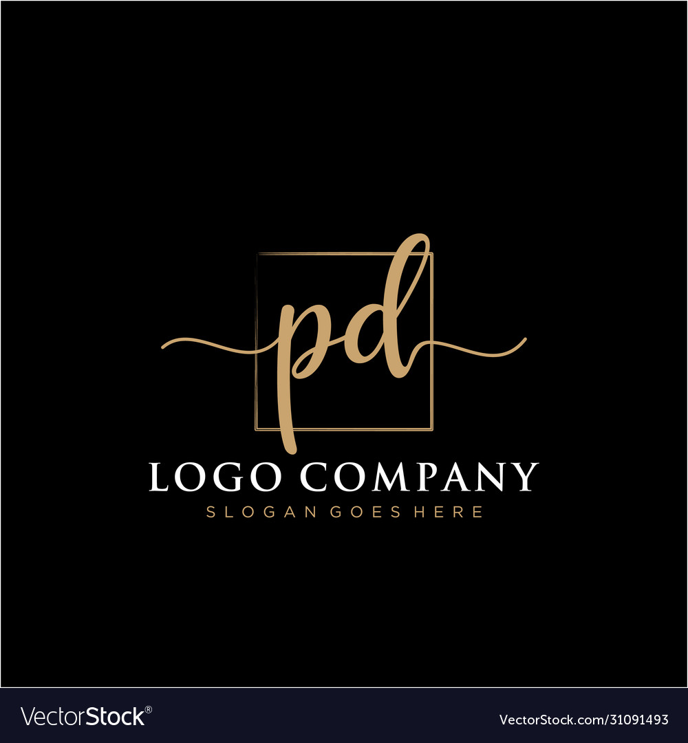 Pd initial handwriting logo with rectangle Vector Image