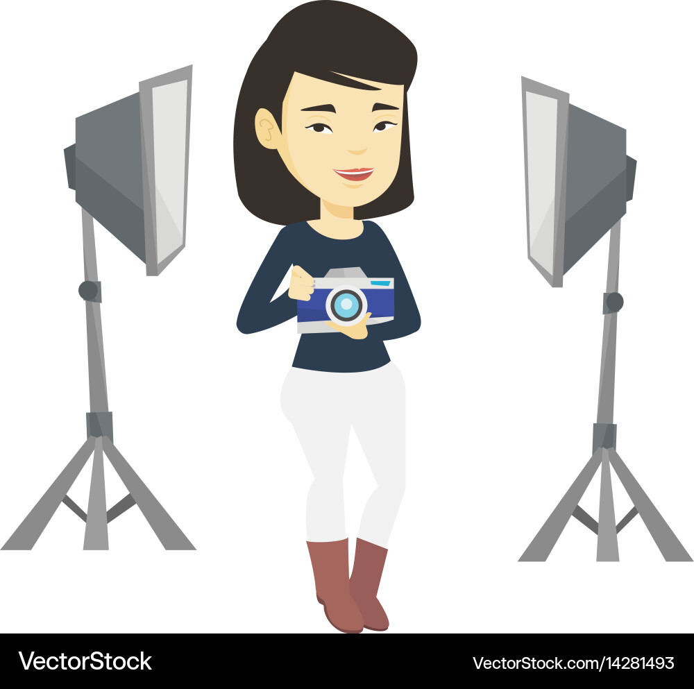 Photographer with camera in photo studio Vector Image