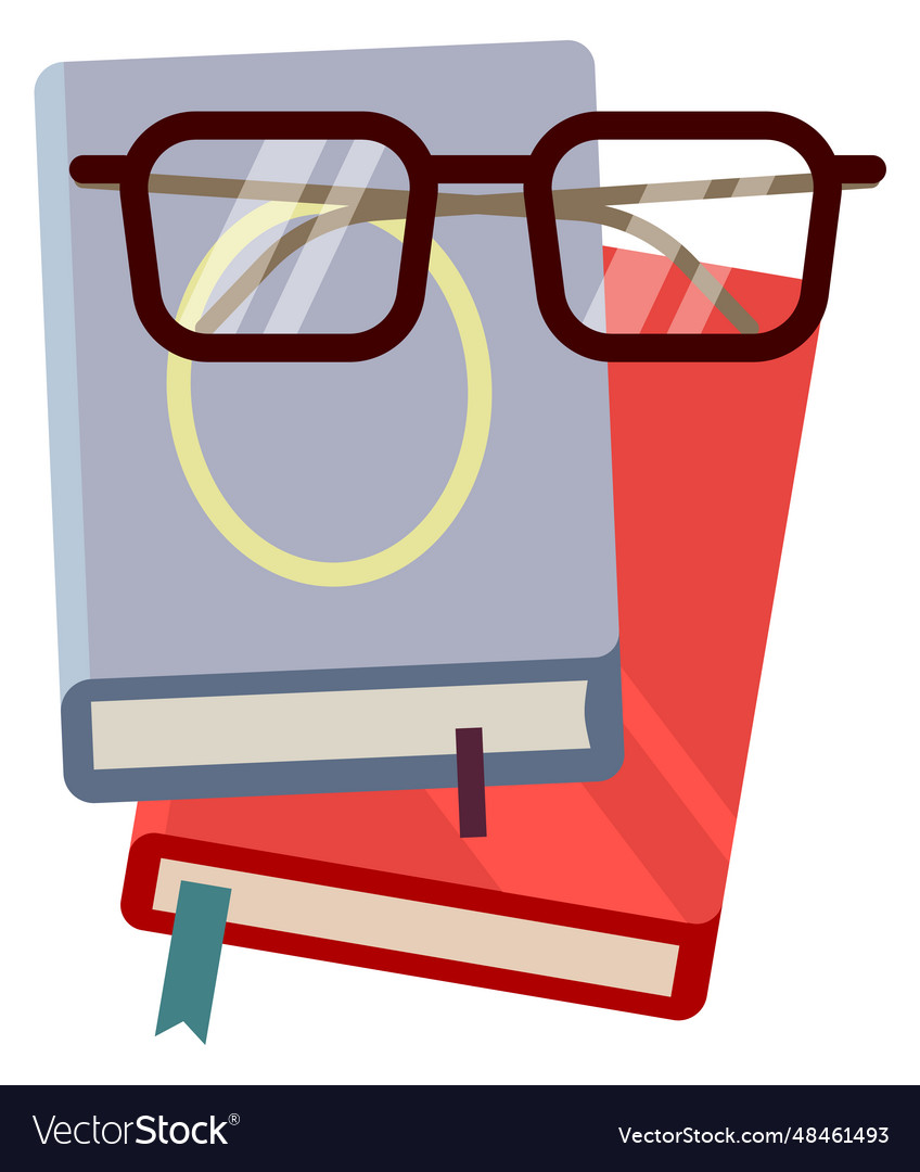 Reading flat icon book stack and glasses study Vector Image