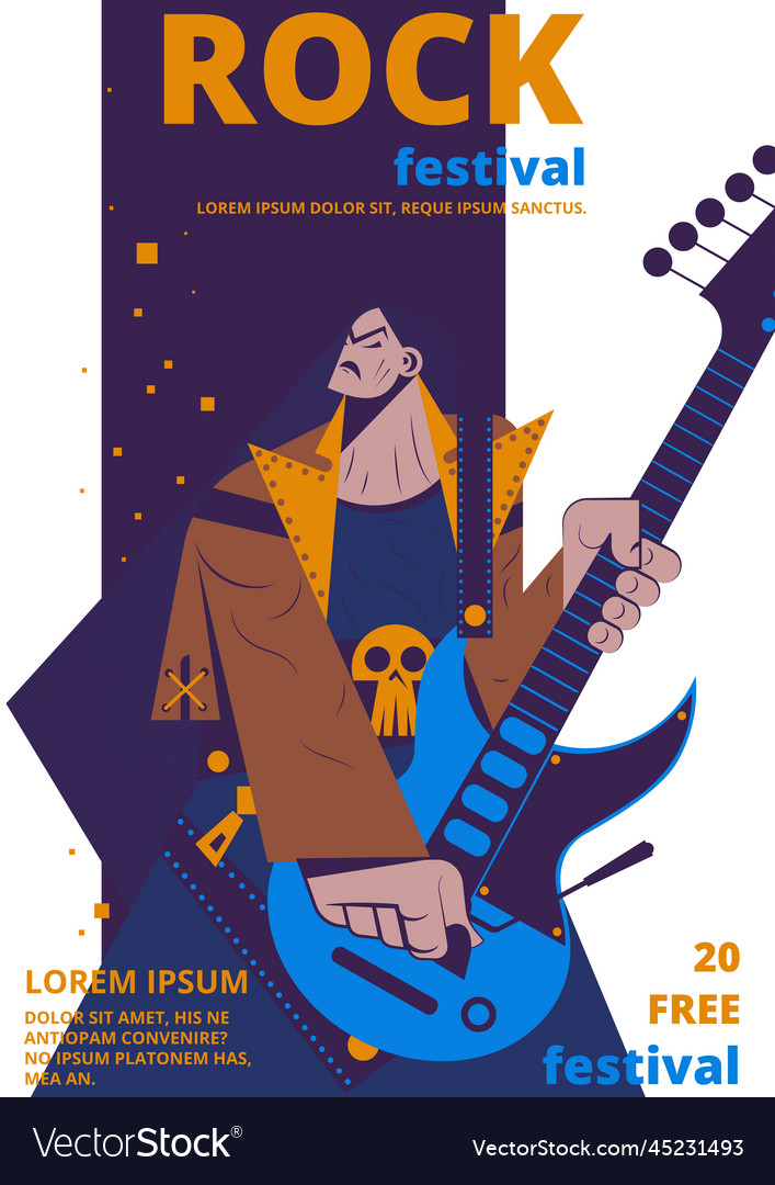 Rock music festival poster or rocker man Vector Image
