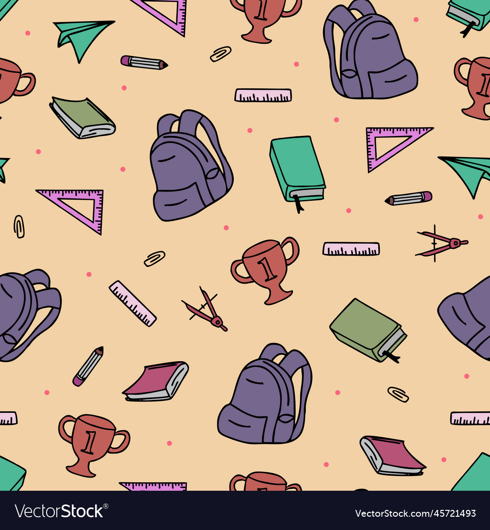 School objects seamless pattern hand drawn Vector Image
