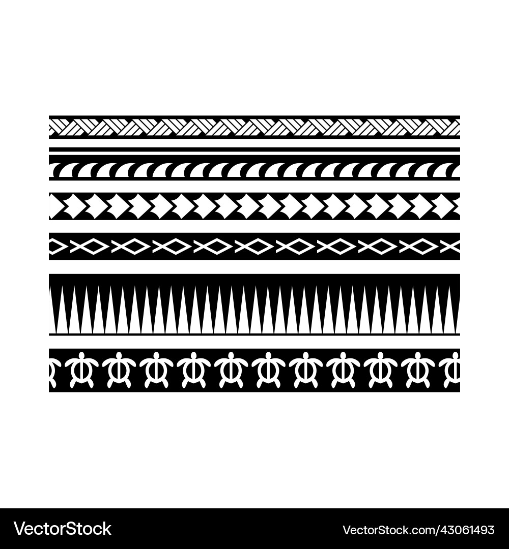 Set of black and white polynesian border patterns Vector Image