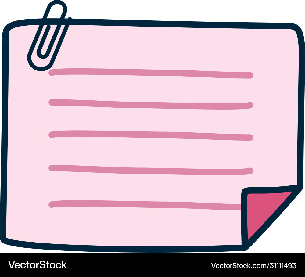 Striped note with paper clip icon line and fill Vector Image