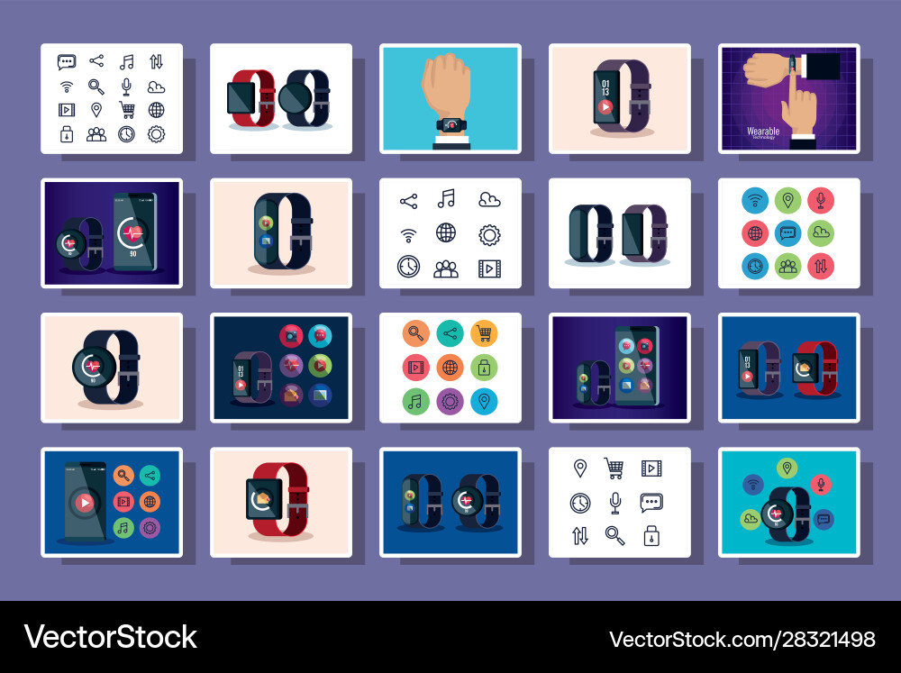 Bundle technology gadget with set icons Royalty Free Vector