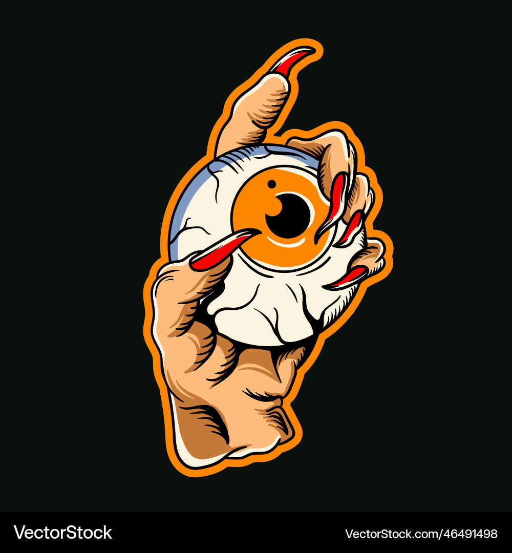 Hand drawn of a devil holding an eyeball Vector Image