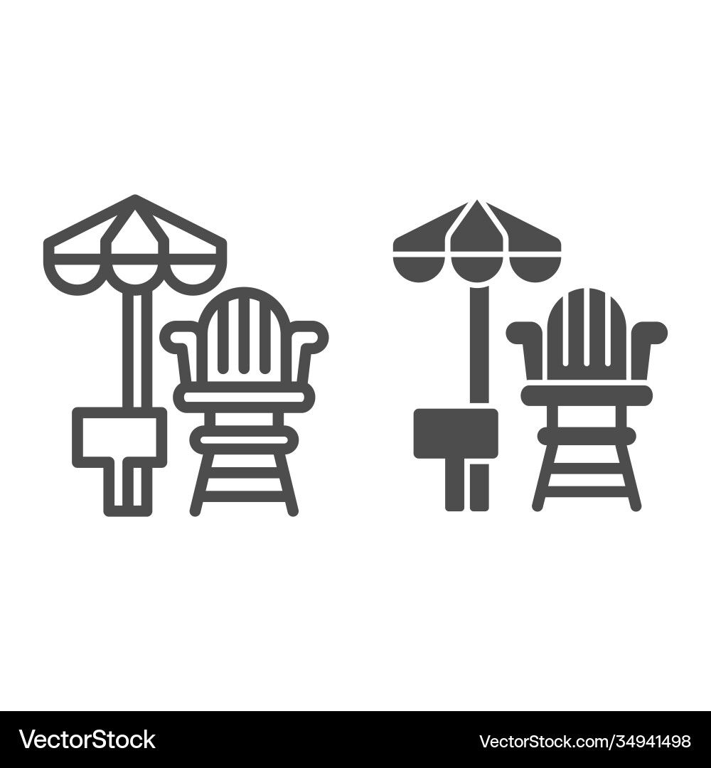 Lifeguard chair and beach umbrella line and solid Vector Image