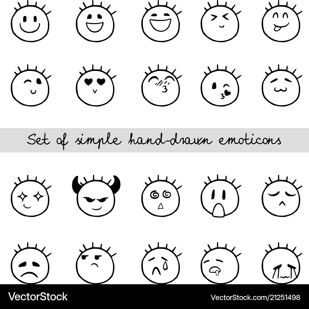 Linear set of simple hand-drawn emoticons Vector Image