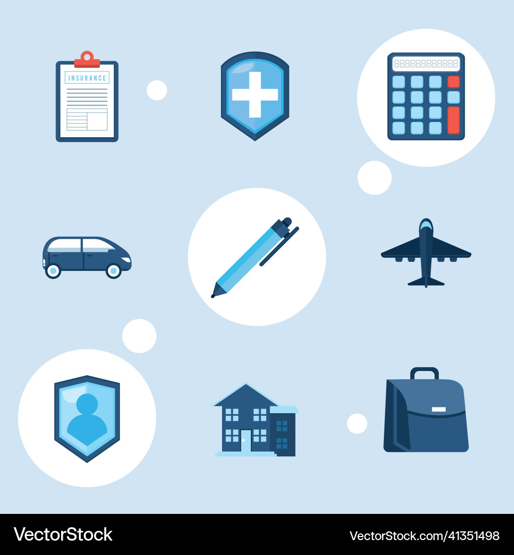 Nine insurance service icons Royalty Free Vector Image