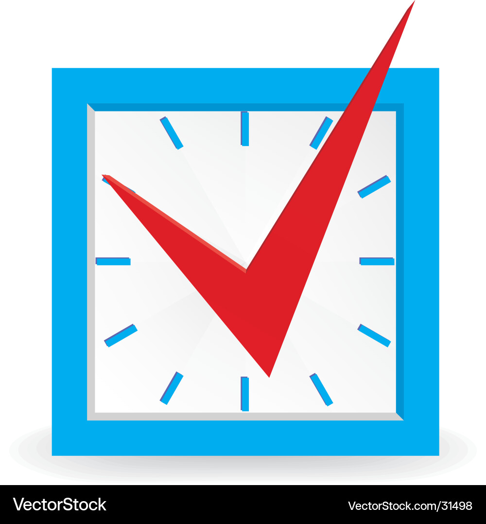 Red check mark on clock Royalty Free Vector Image