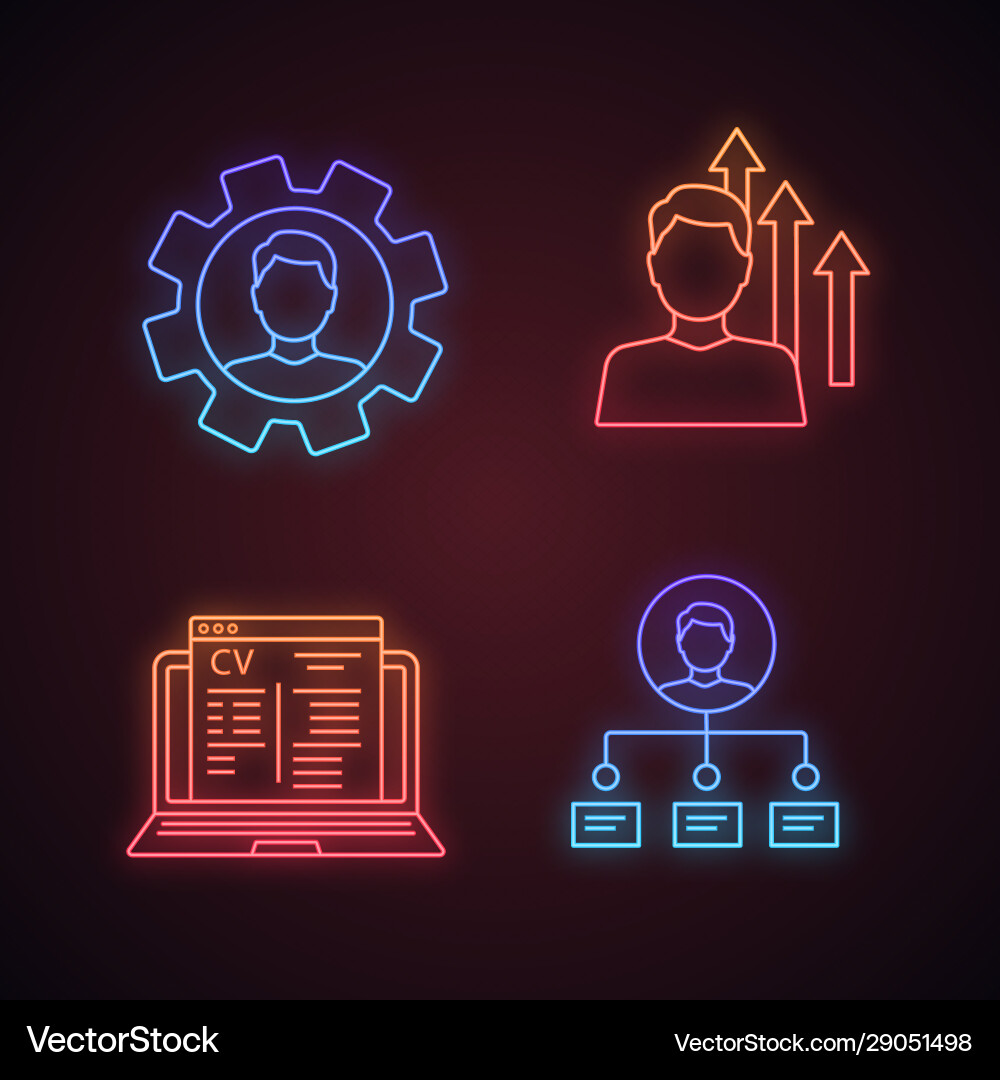 Resume neon light icons set Royalty Free Vector Image