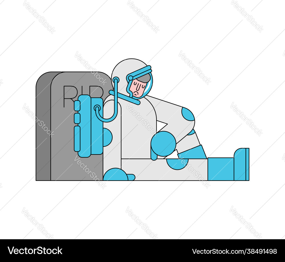 Sad astronaut is sitting grave spaceman Royalty Free Vector
