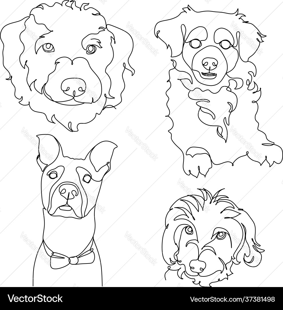 Set drawing pets in linear style dog breeds Vector Image