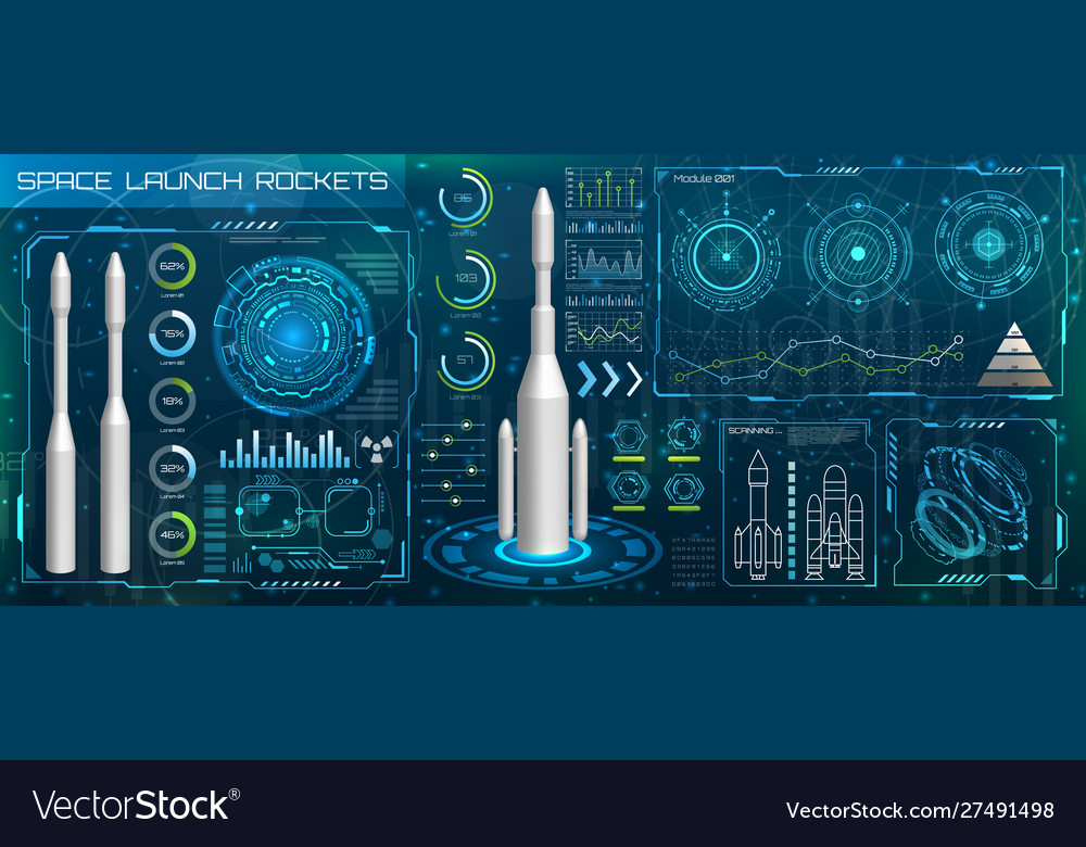 Space launch interface rockets sky-fi hud head Vector Image