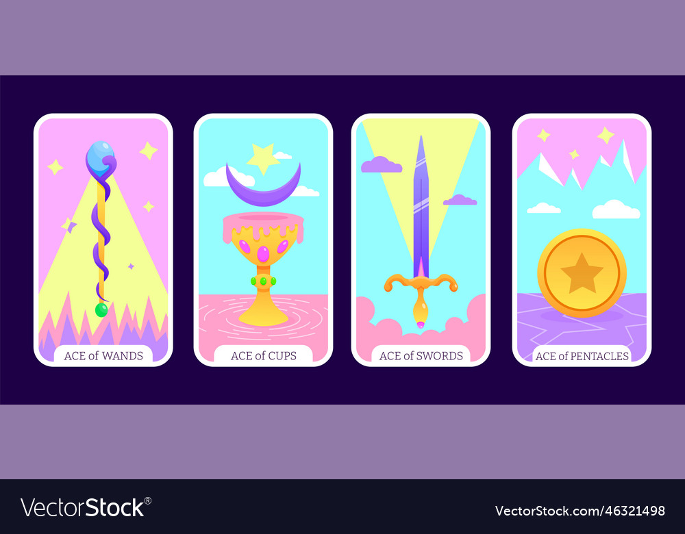 Tarot flat cartoon ace set taro the minor arcana Vector Image