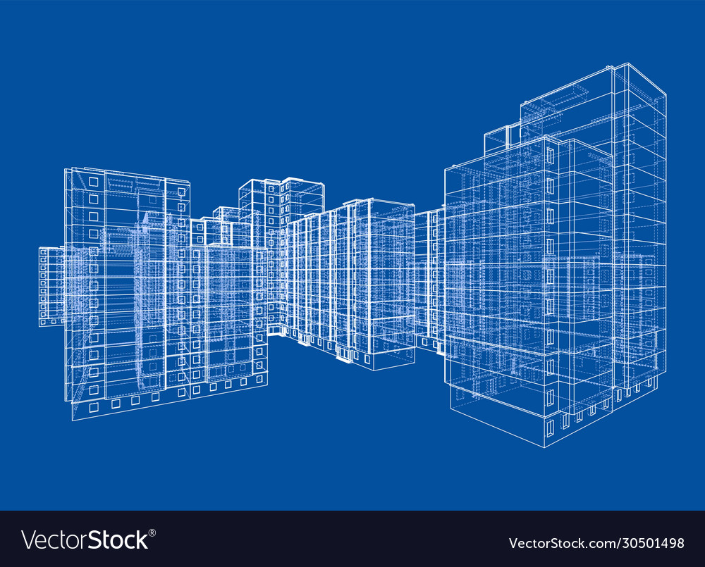 Wire Frame Model A Multi Storey Building Vector Image