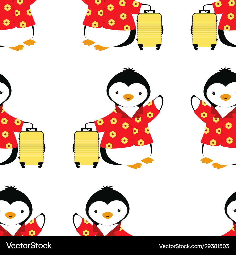 Cartoon pattern with penguins summer print Vector Image