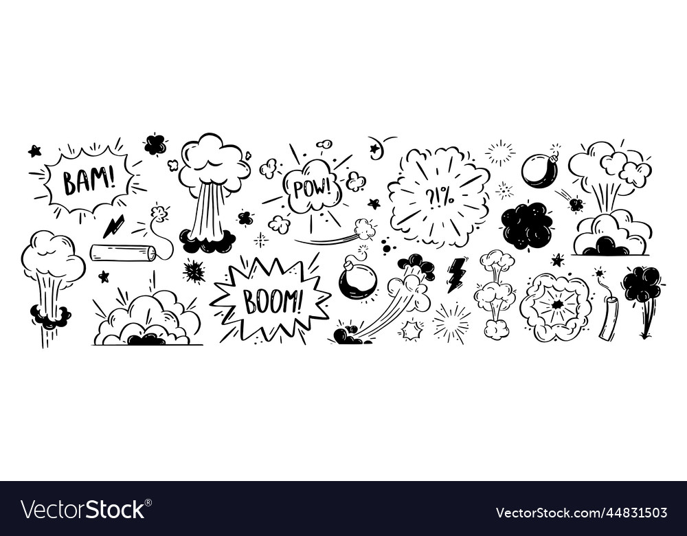 Comic explosions and bombs set speech bubbles Vector Image
