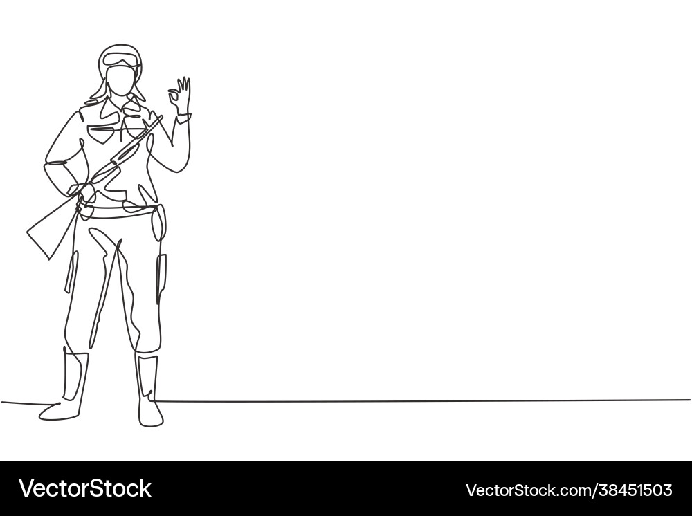 Continuous one line drawing female soldiers Vector Image