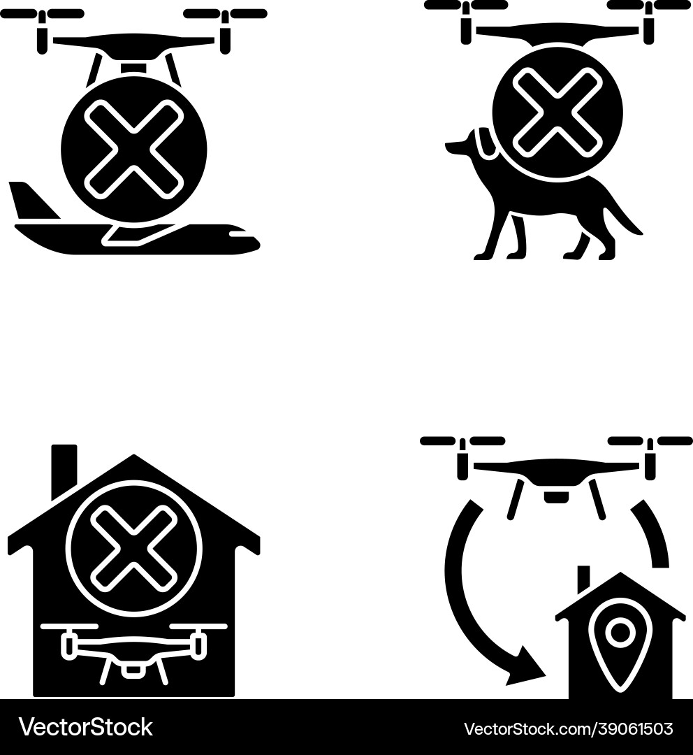 Drone instruction black glyph manual label icons Vector Image