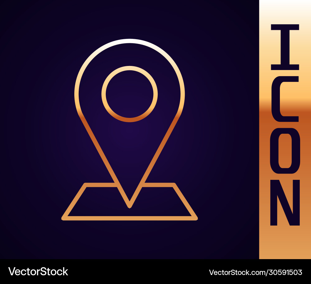 Gold line map pin icon isolated on black Vector Image