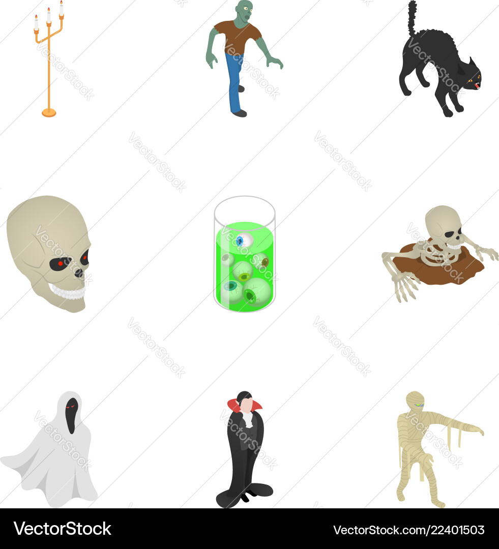 Happy halloween icon set isometric style Vector Image