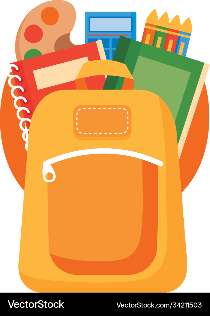 School bag and supplies flat style icon Royalty Free Vector