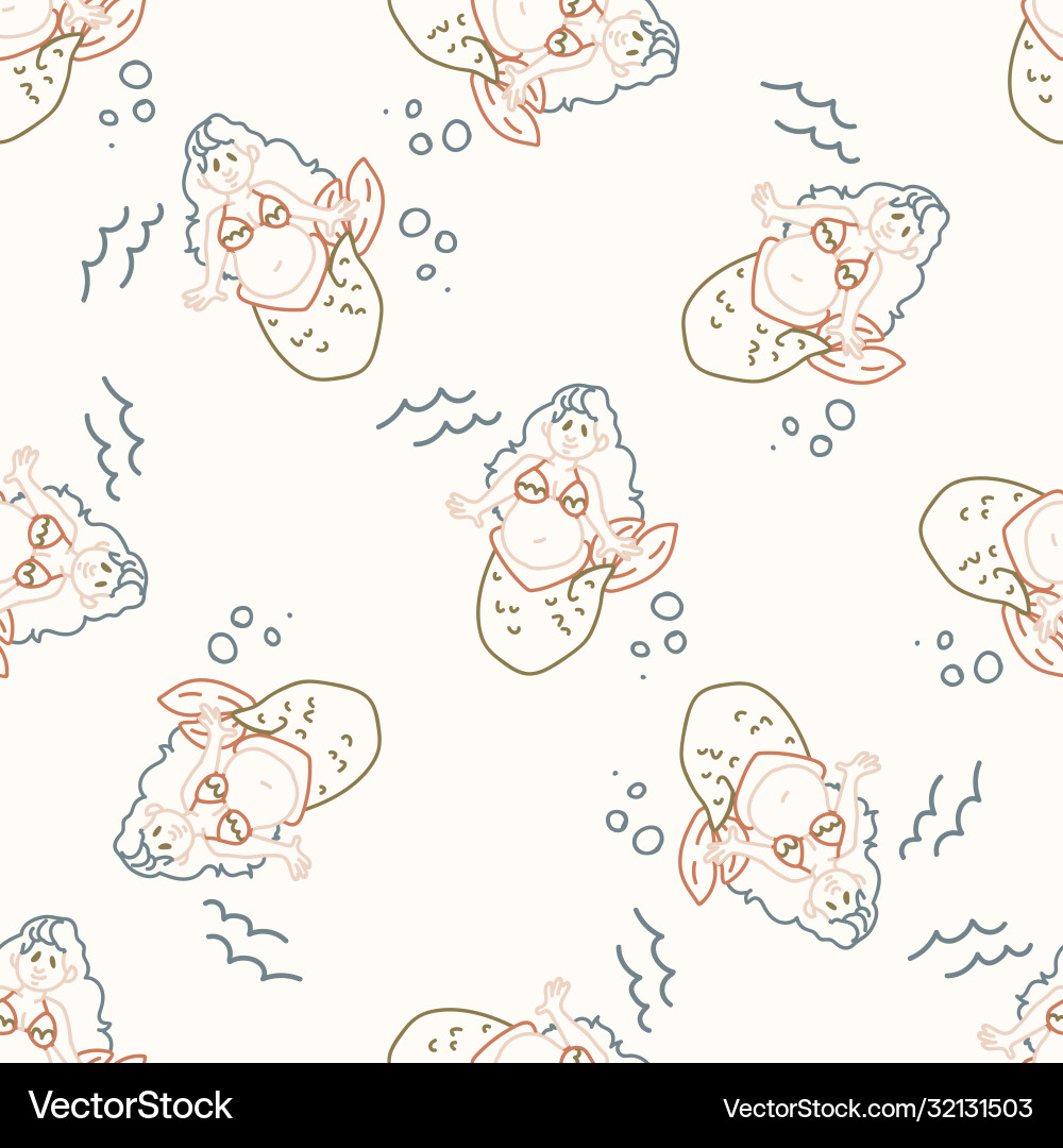 Seamless background mermaid wave and bubble gender