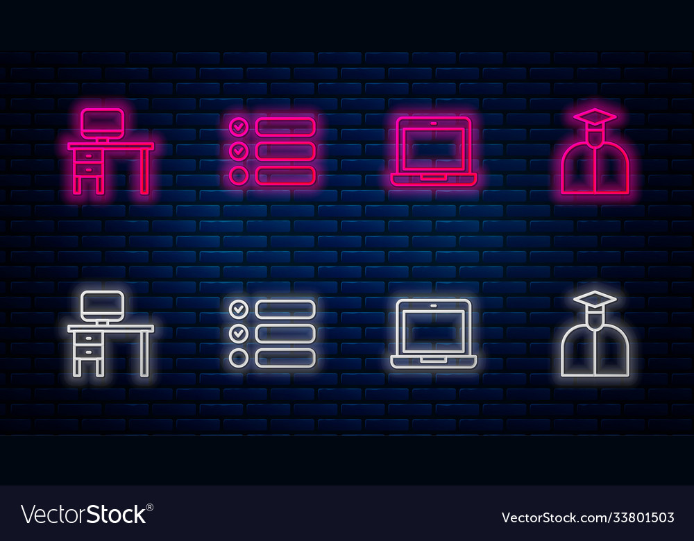 Set line task list laptop computer monitor Vector Image