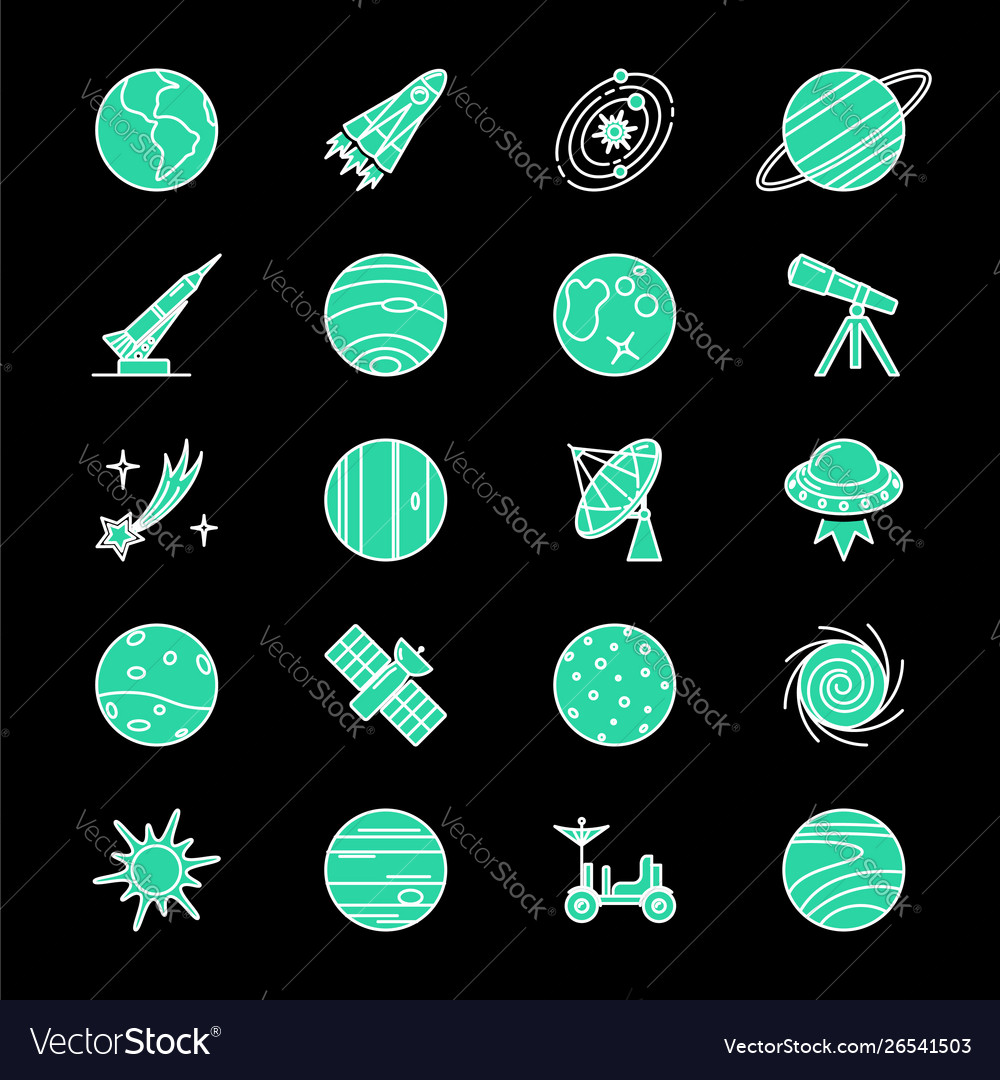 Space exploration icons set in colored line style Vector Image