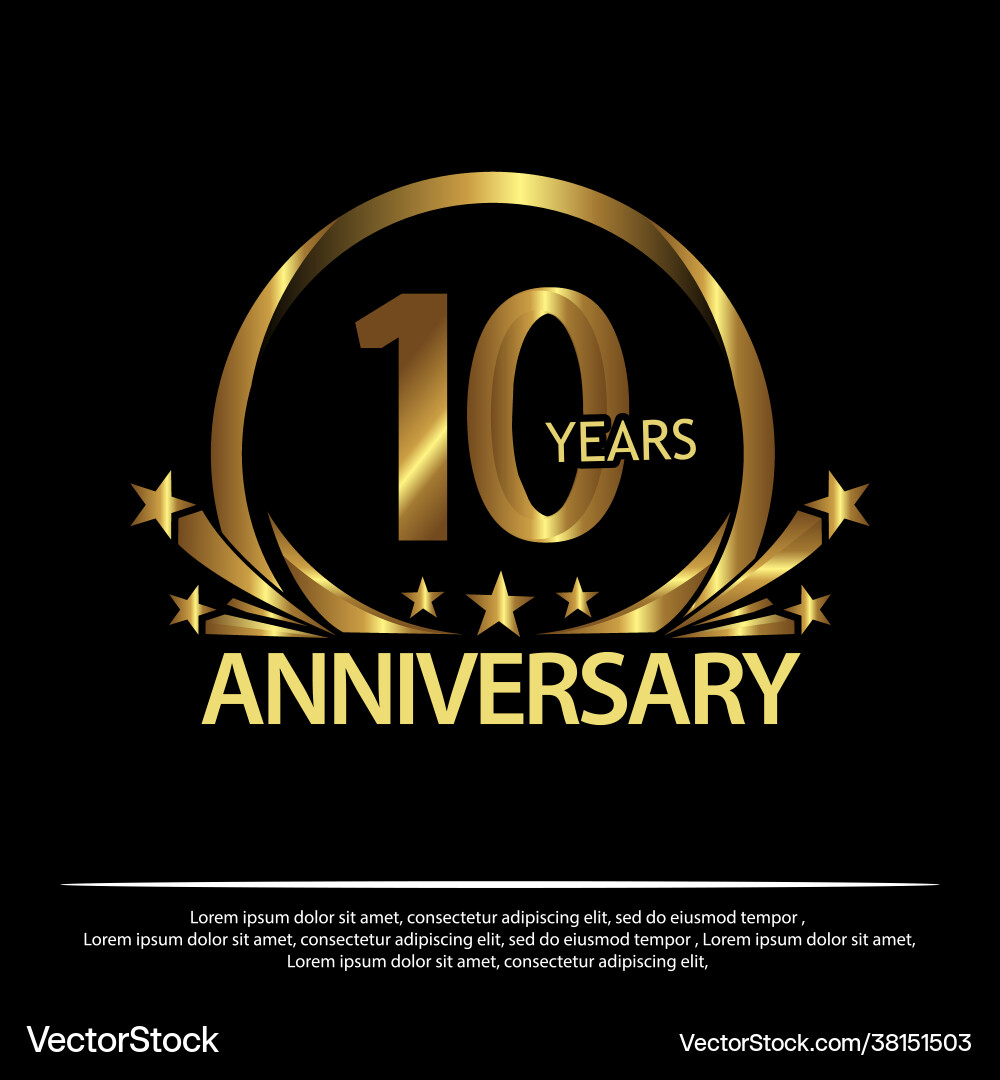 Ten years anniversary golden template Royalty Free Vector