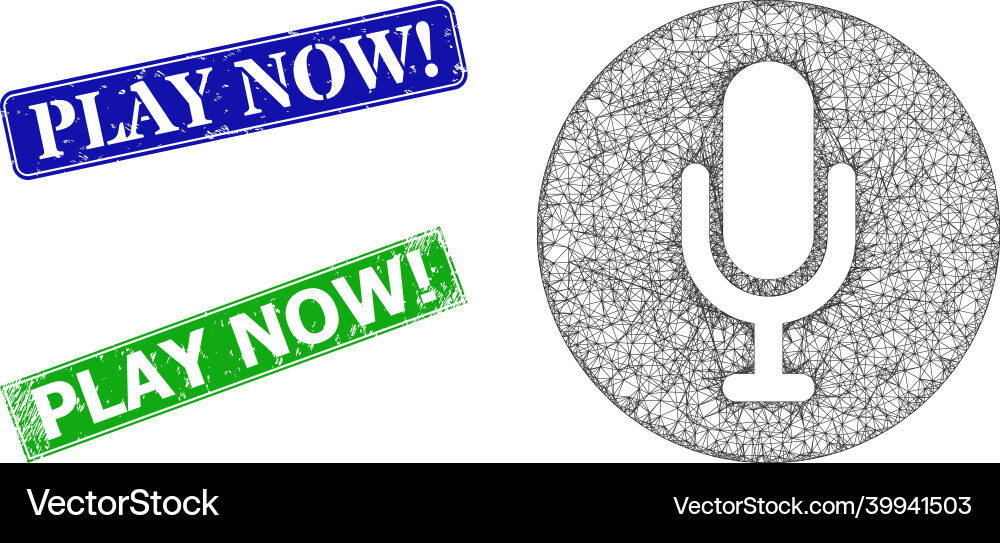 Textured play now warn stamps and polygonal mesh Vector Image