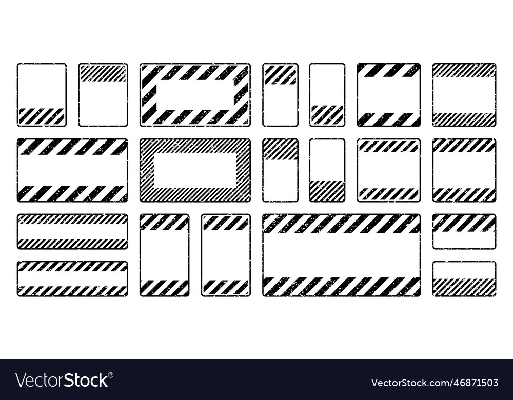 Various black grunge warning signs with diagonal Vector Image
