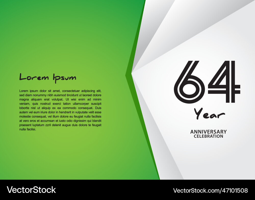 64 year anniversary celebration logotype on green Vector Image