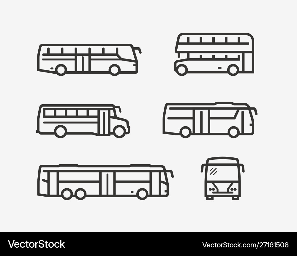 Bus icon set transport symbol in linear style Vector Image